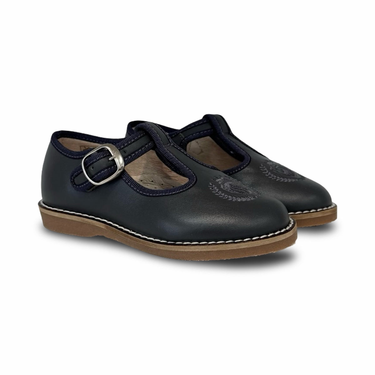 Don Louis Graphite Embroidered Crest T Bar – HAL Shoes